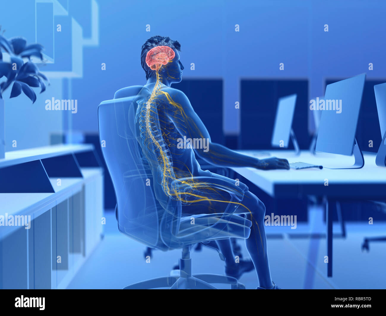 Illustration of an office worker's brain and nerves Stock Photo - Alamy