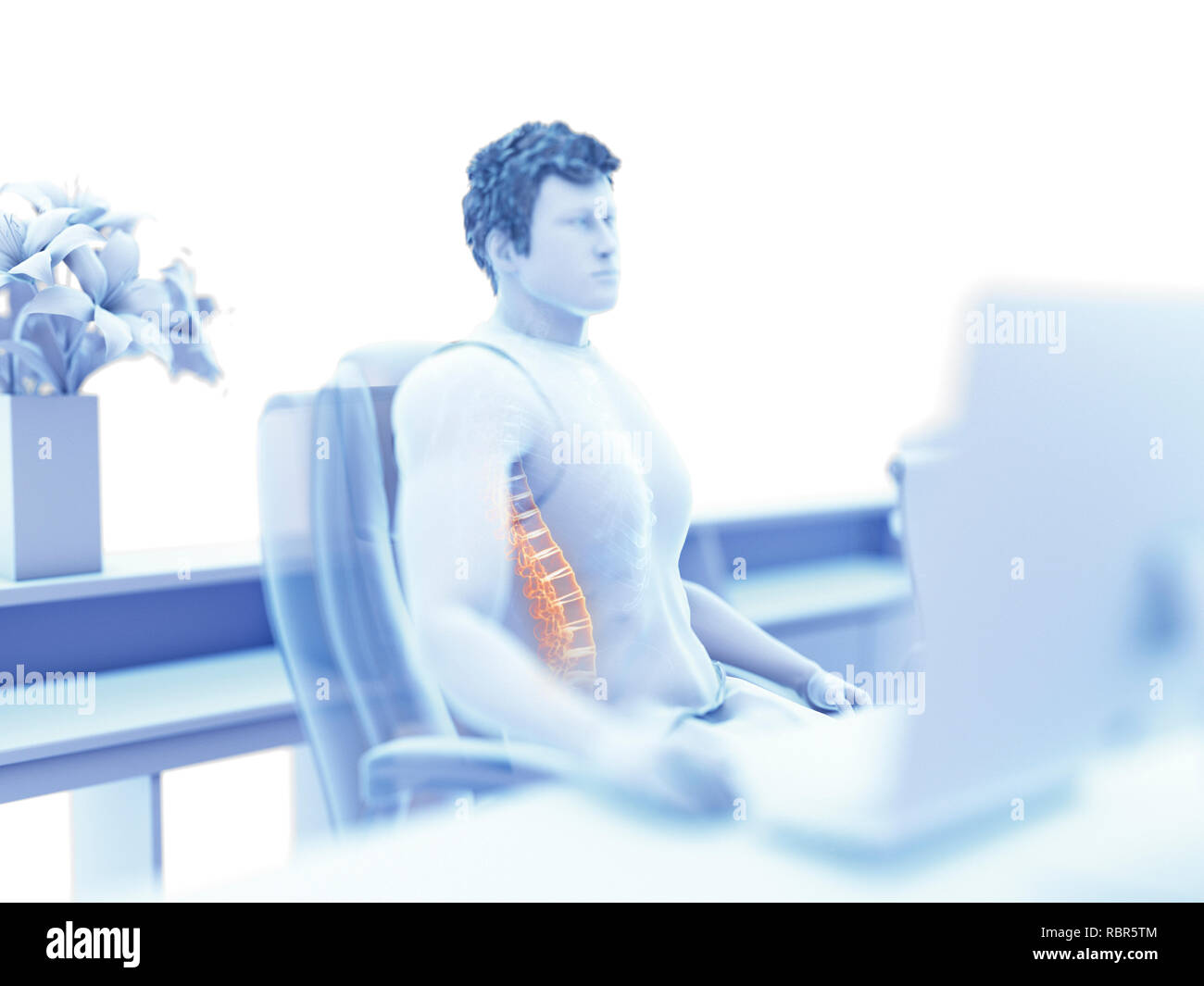 Illustration of an office worker with a painful back Stock Photo - Alamy