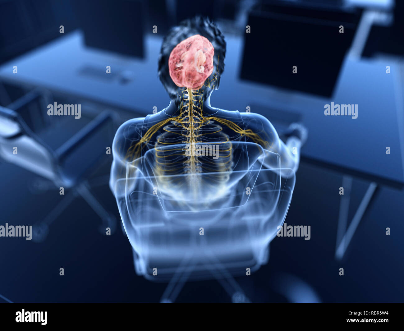 Illustration of an office worker's brain and nerves Stock Photo - Alamy
