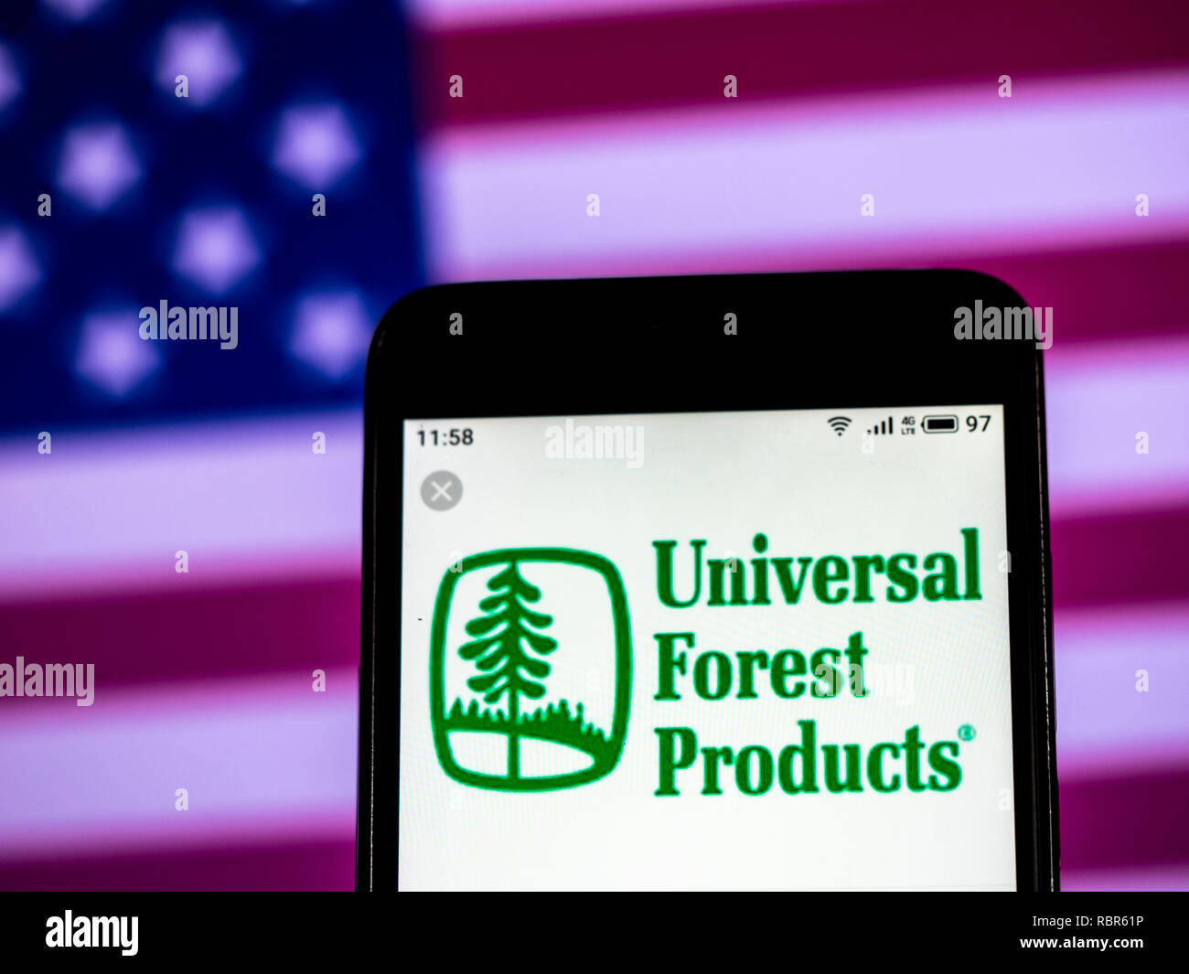 Universal Forest Products Lumber company logo seen displayed on smart ...