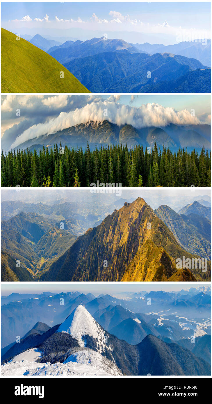 Four seasons mountains collage, several images of beautiful mountain ...