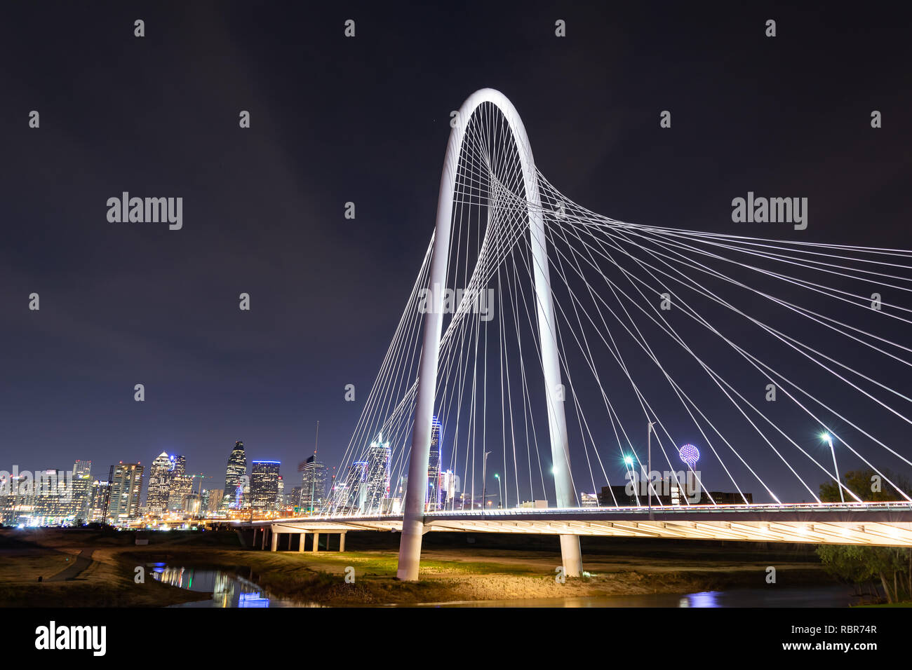 The iconic Margaret Hunt Hill suspension bridge at night, with a view ...