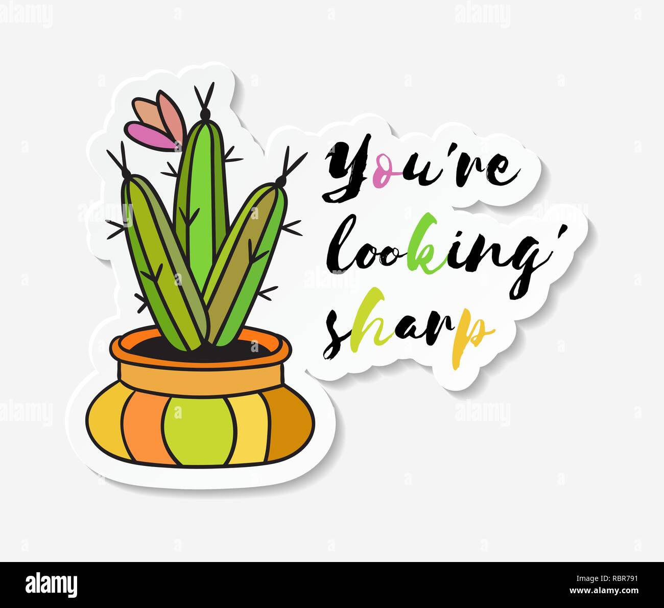 Sticker with colored funny cute cactus Stock Vector Image & Art - Alamy