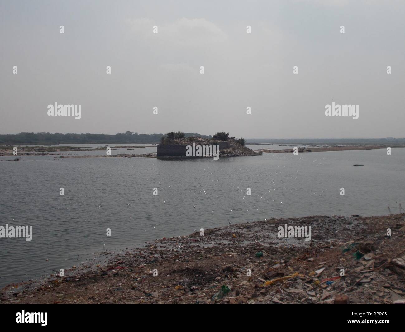A construction in the middle of Tungabhadra River Kurnool Stock Photo ...