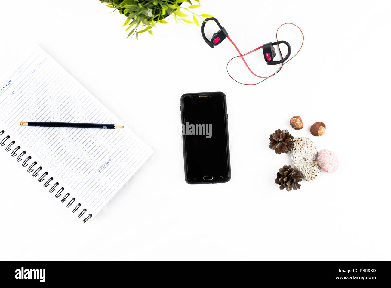 Cell phone earphones notepad hi-res stock photography and images - Alamy