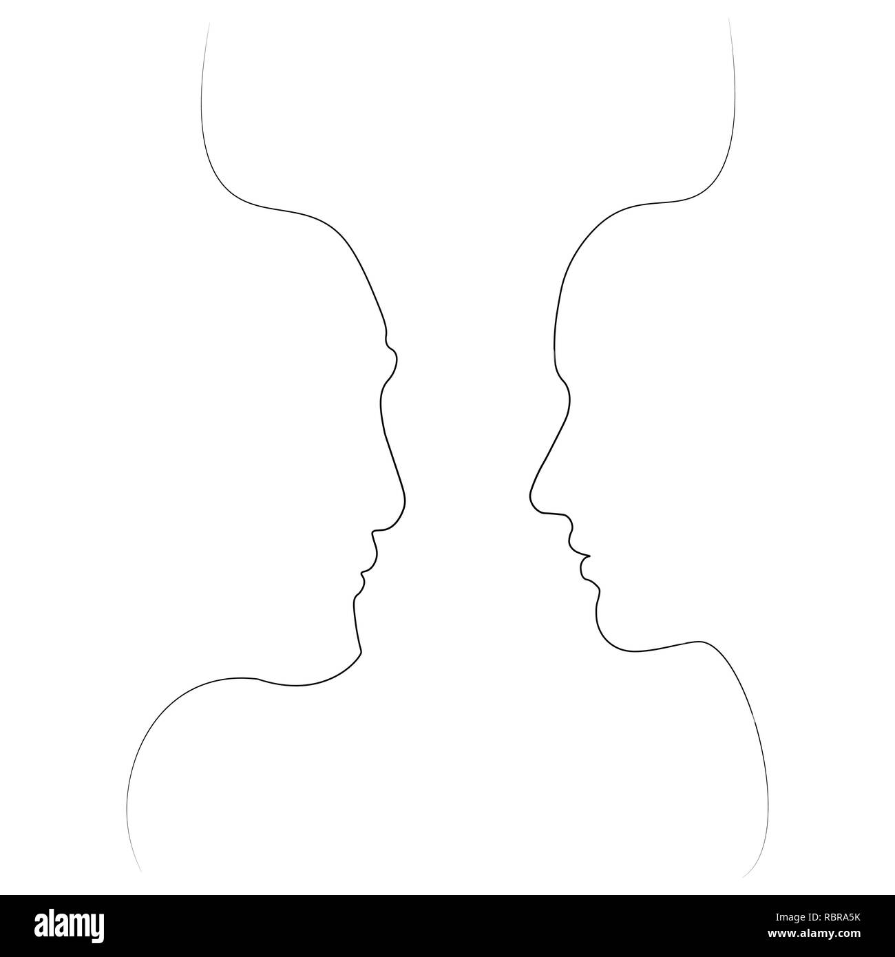 Two silhouettes of people drawn with one line. Simple illustration ...