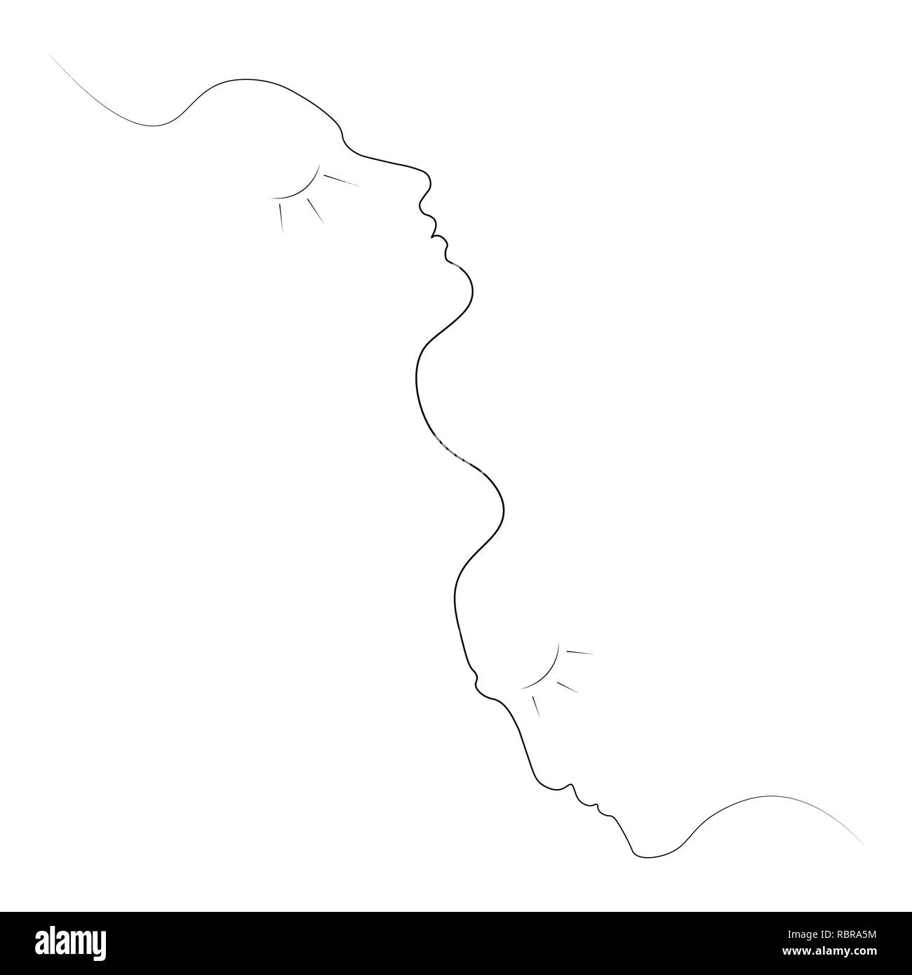 Two silhouettes of people drawn with one line. Simple illustration ...