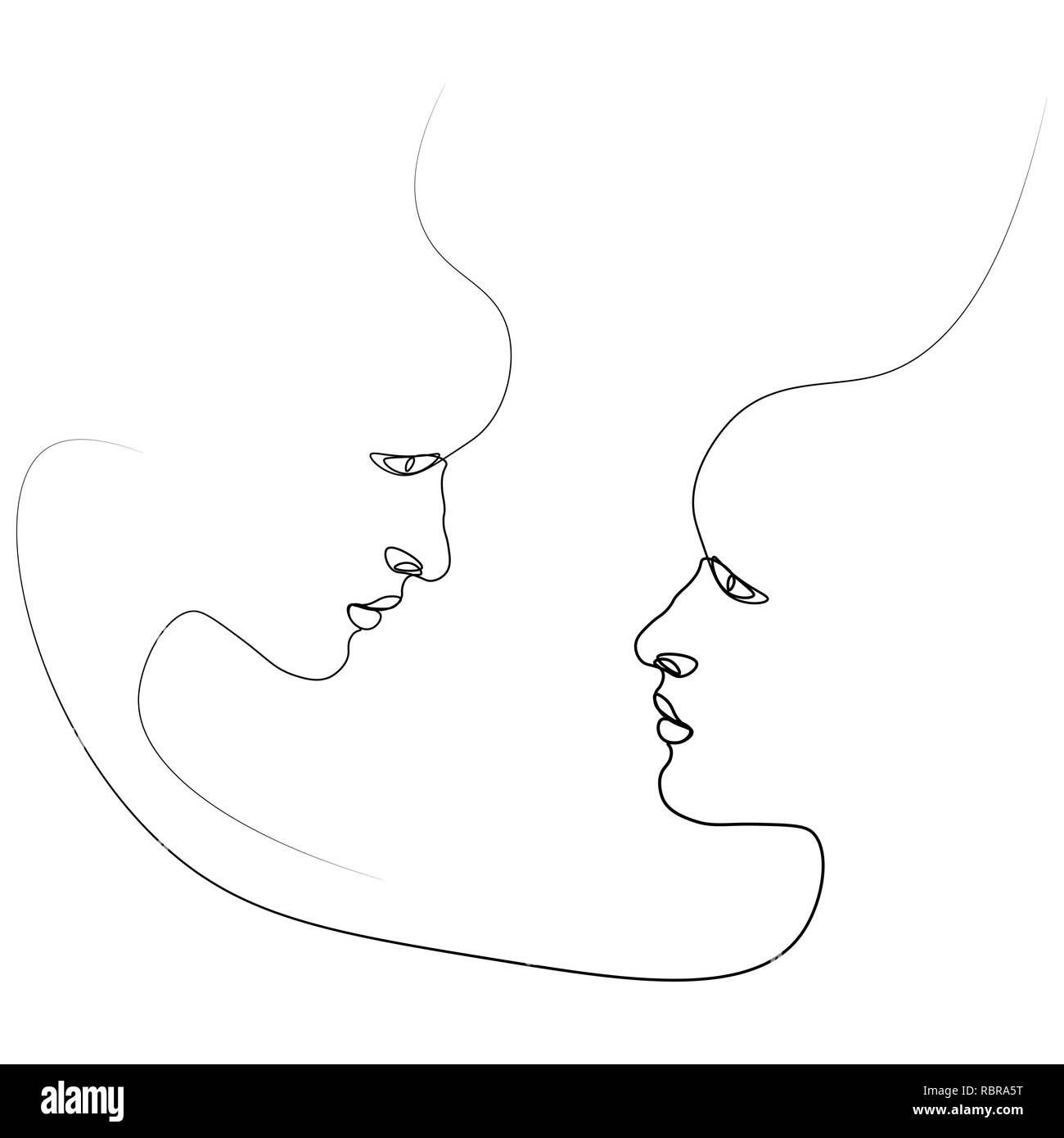Two silhouettes of people drawn with one line. Simple illustration ...
