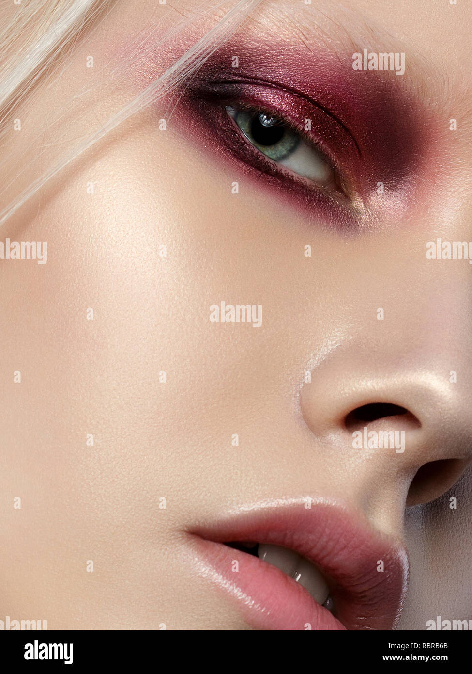 Beauty portrait of young woman with white brows and hair. Perfect skin ...