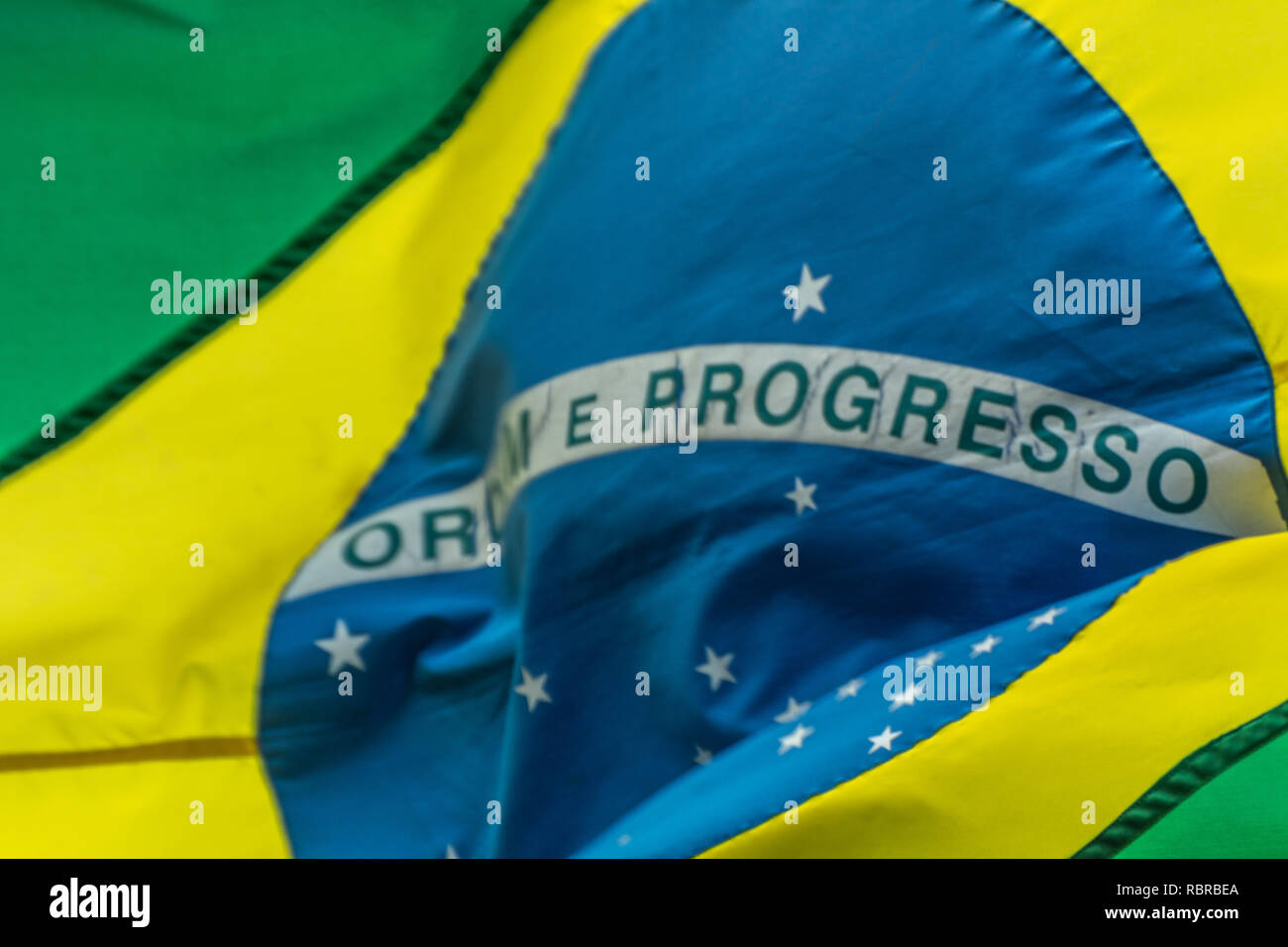 2019, january. Rio de Janeiro, Brazil. Real Brazilian flag waving Stock ...