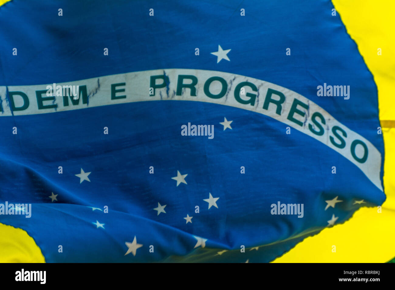2019, january. Rio de Janeiro, Brazil. Real Brazilian flag waving Stock ...