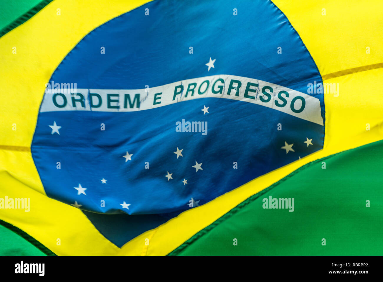 2019, january. Rio de Janeiro, Brazil. Real Brazilian flag waving Stock ...