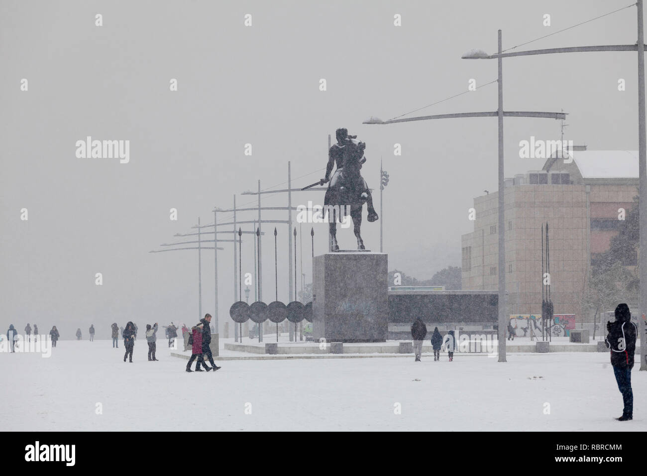 Snowy statue of Alexander the Great,Thessaloniki,Greece Stock Photo - Alamy