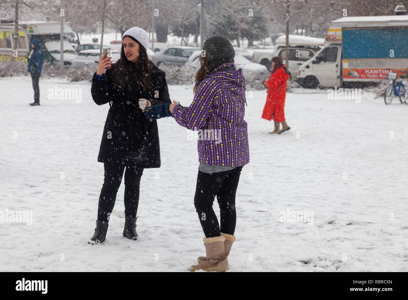 Shooting selfie in snowfall Stock Photo - Alamy
