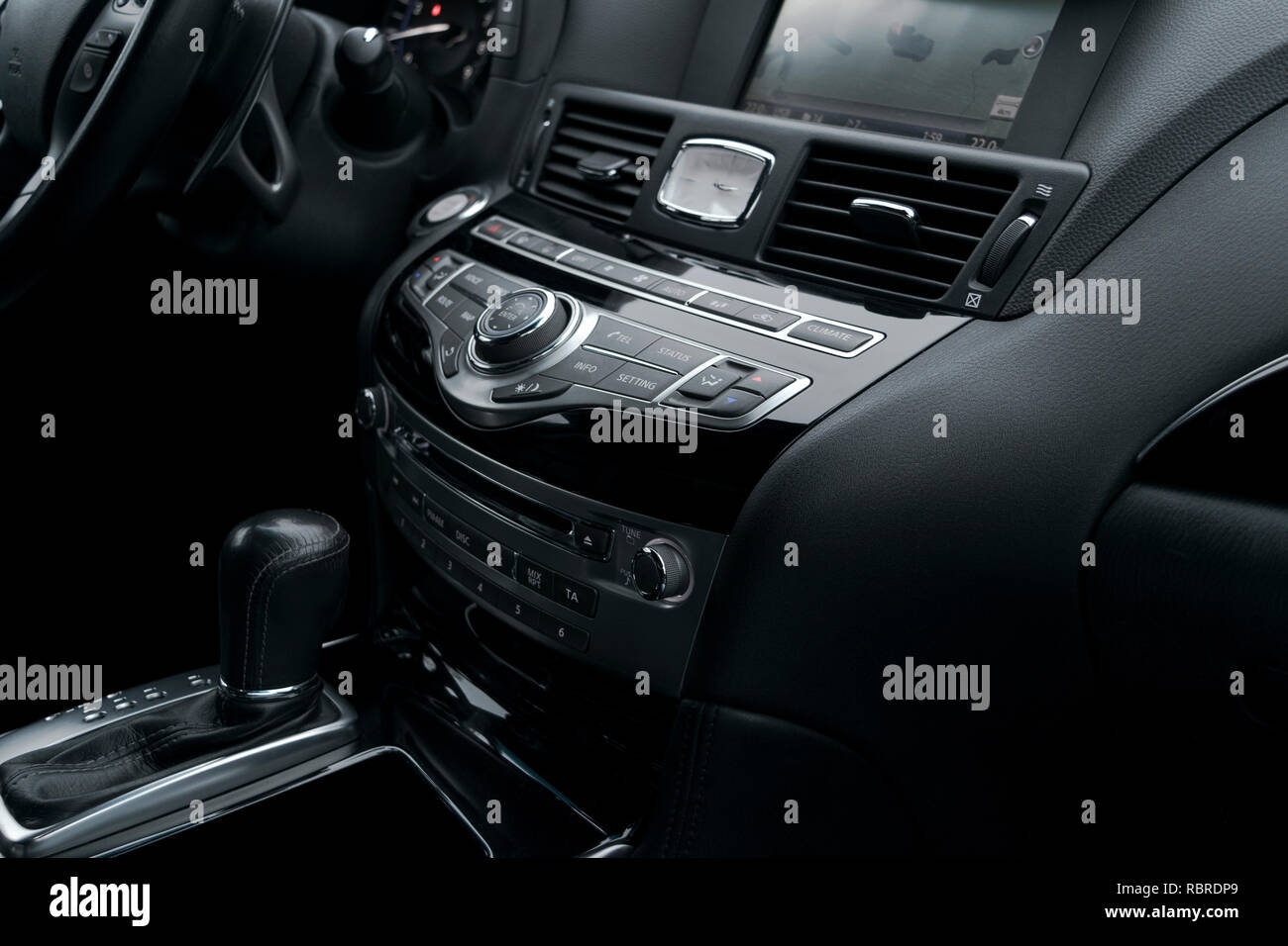 Luxury car inside. Interior of prestige modern car. Automatic ...