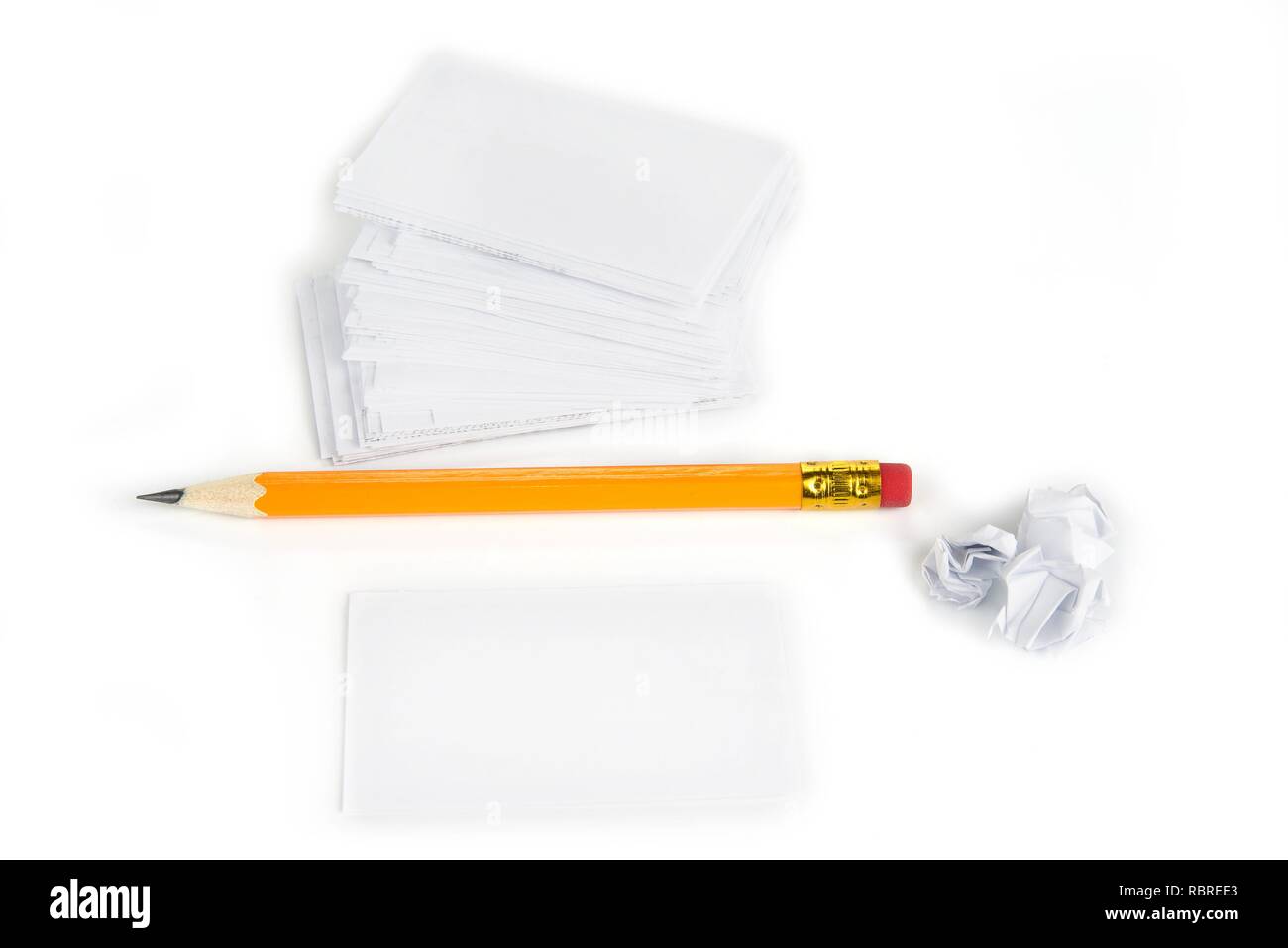 Stack of white paper notes with pencil Stock Photo - Alamy