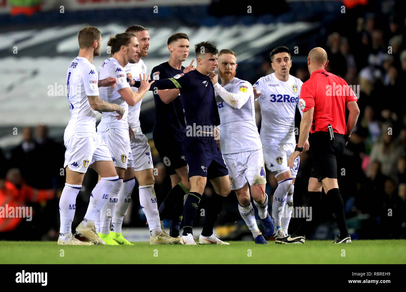 Leeds United players and Derby County players clash as they speak to ...