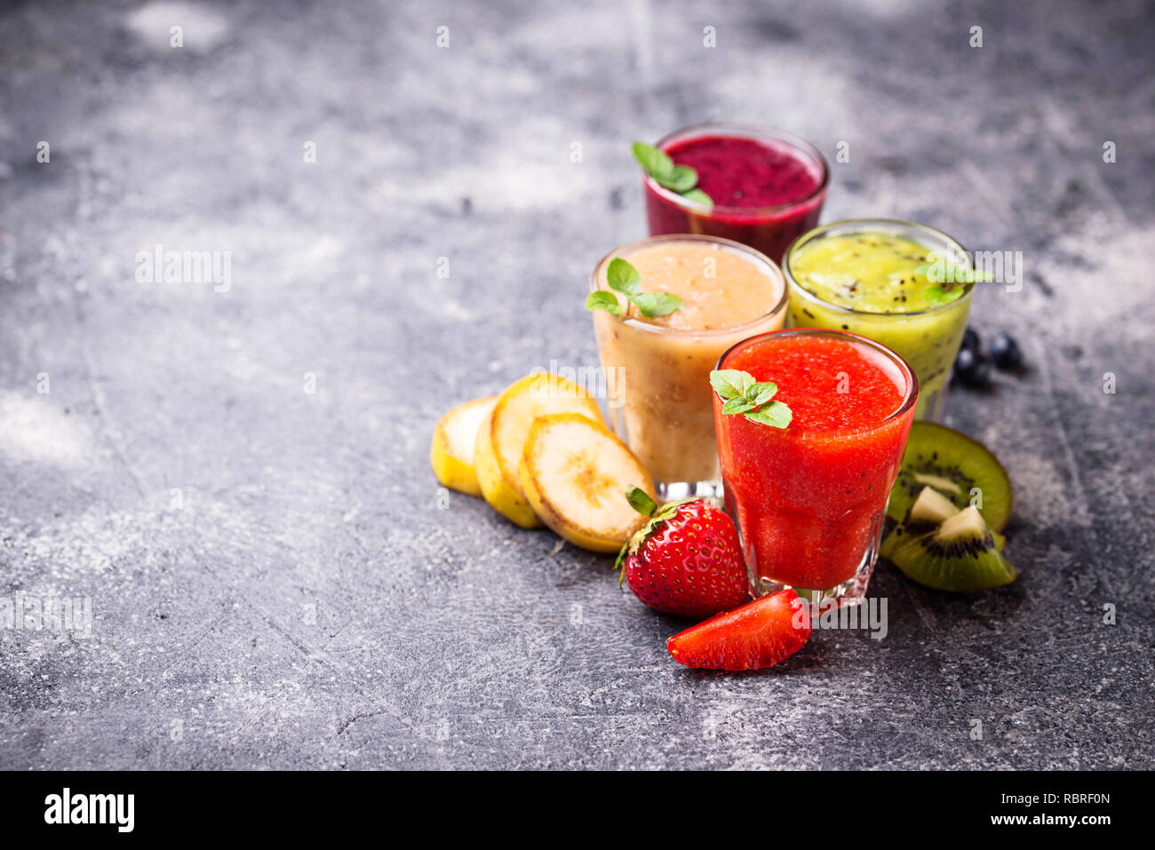 Assortment of various healthy smoothies Stock Photo - Alamy