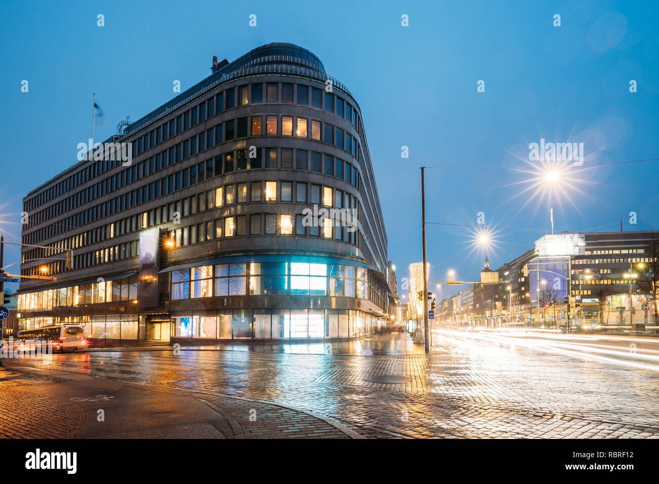 Helsinki, Finland. Hotel And Shopping Center On Crossroad Of Kaivokatu ...