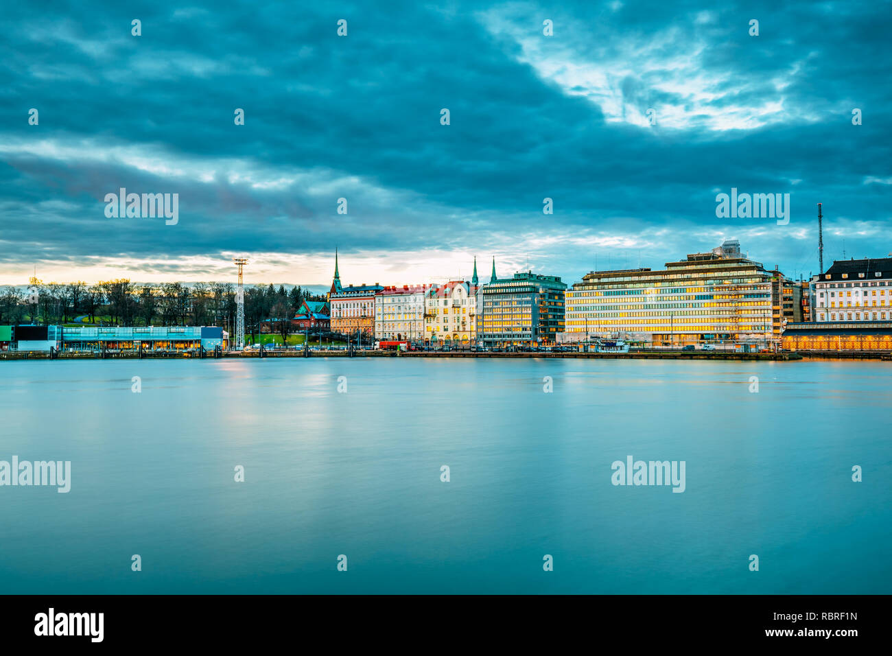Helsinki, Finland. Evening View Of Houses And Hotels On Etelaranta ...