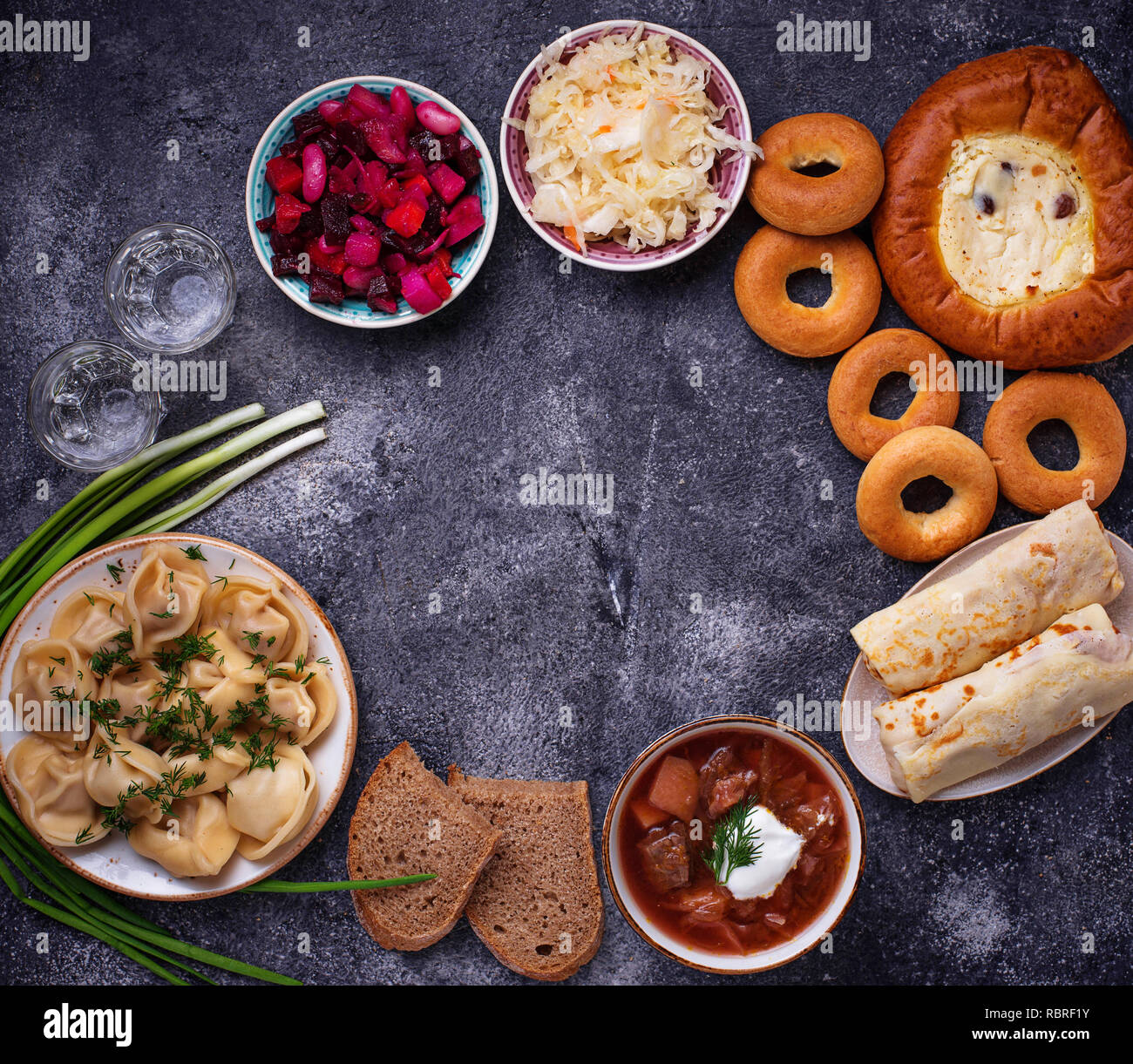 Traditional Russian dishes, sweets and vodka Stock Photo - Alamy