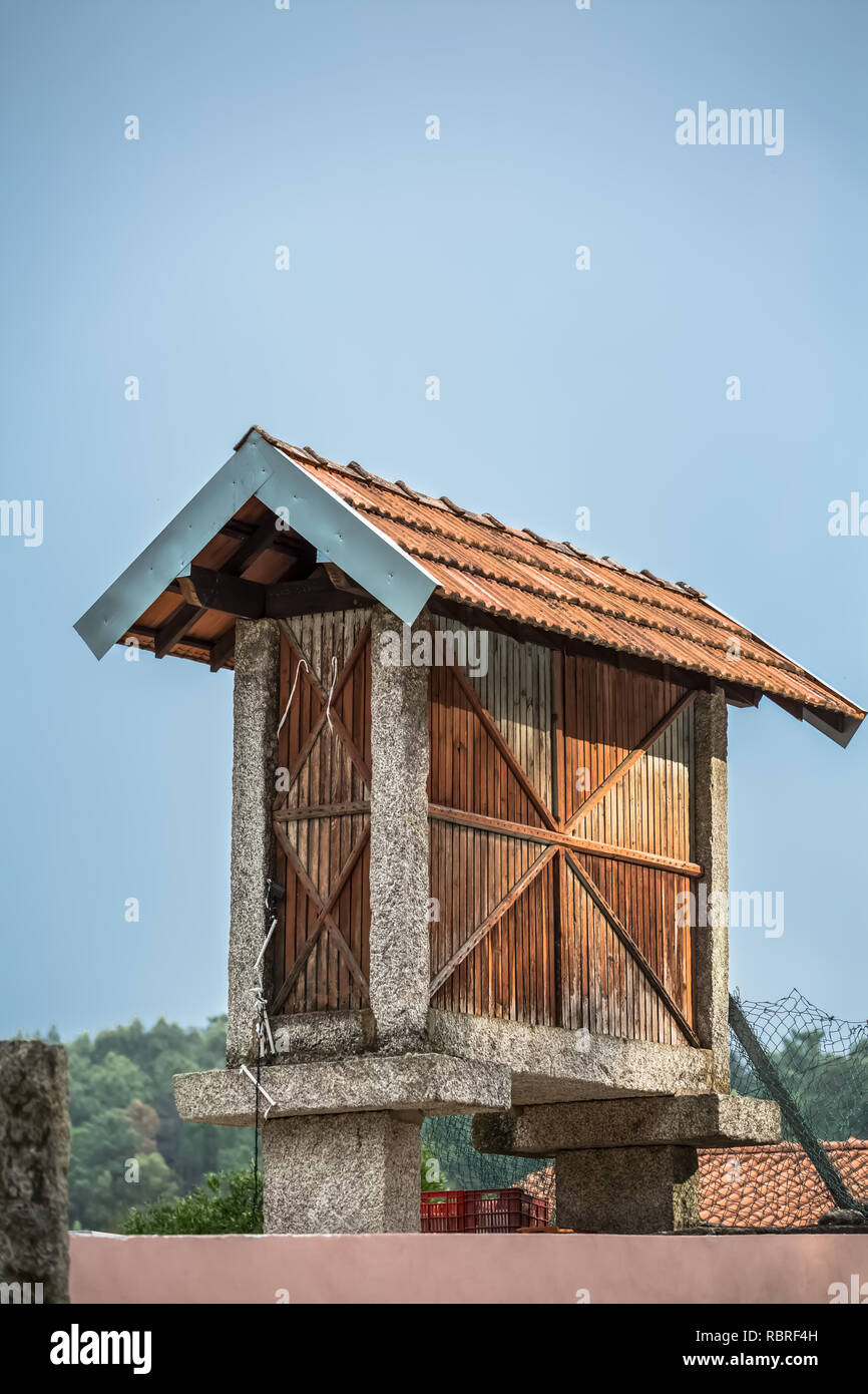 View of traditional warehouse to store corn, typical in Portugal Stock ...