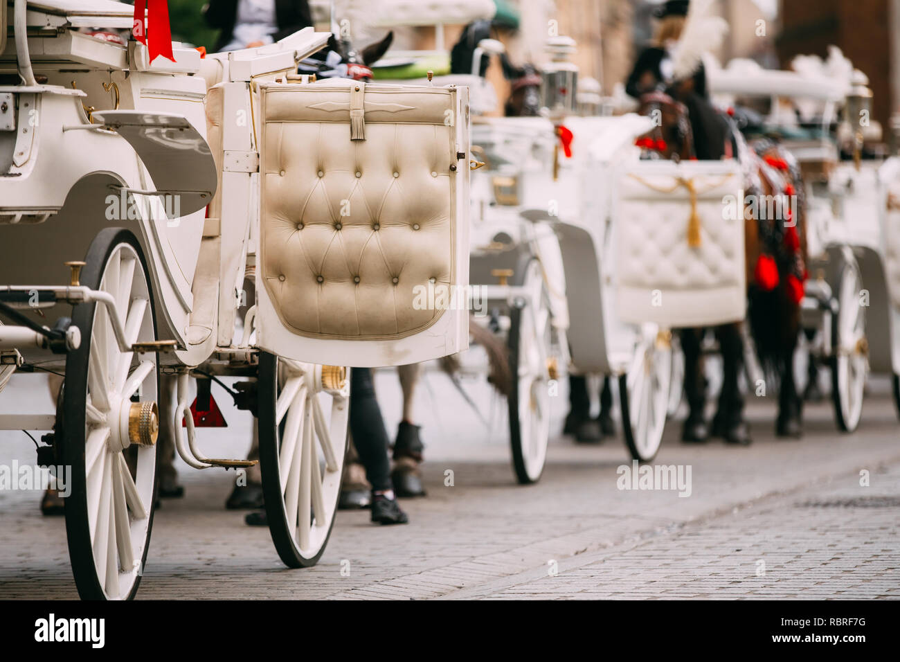 Old-fashioned Coach Carriages At Old European Town. Close Up Stock ...