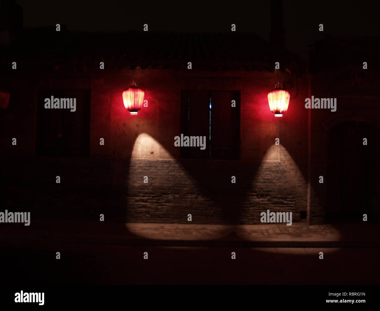 Street lights in Pingyao at night Stock Photo - Alamy