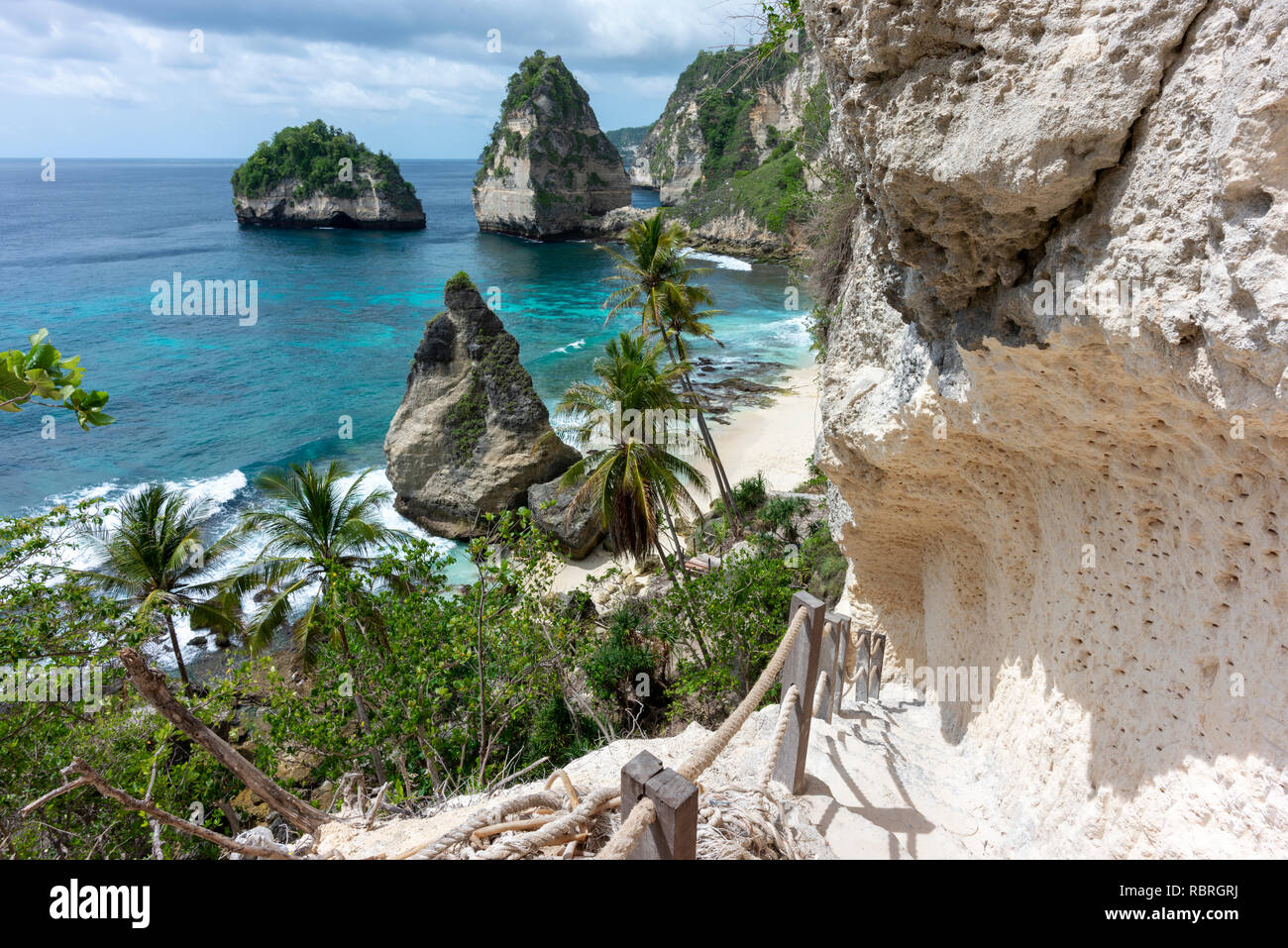Looking down the stairs which access Diamond Beach Stock Photo - Alamy