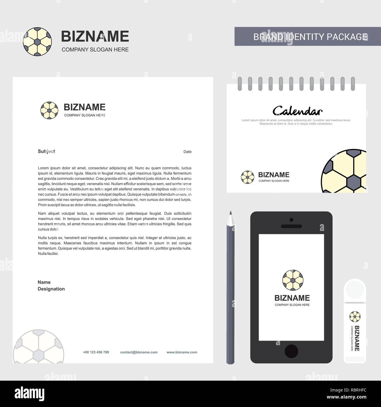 Football Business Letterhead, Calendar 2019 and Mobile app design ...