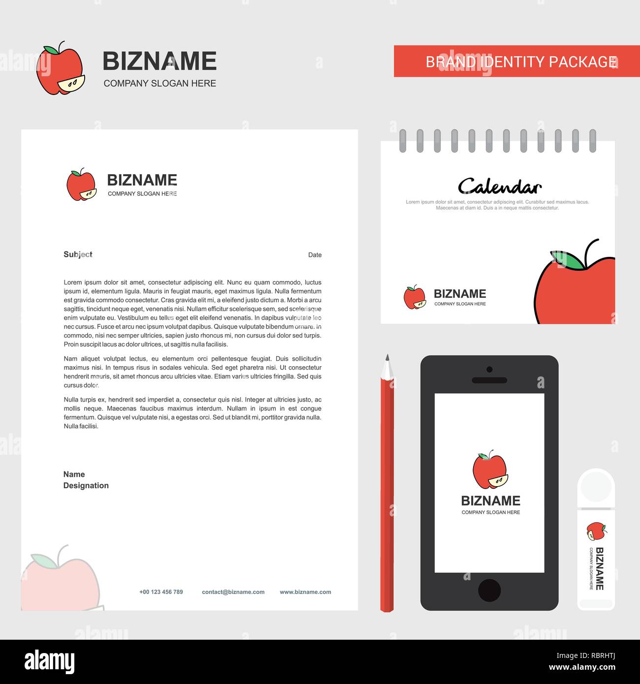 Apple Business Letterhead, Calendar 2019 and Mobile app design vector ...