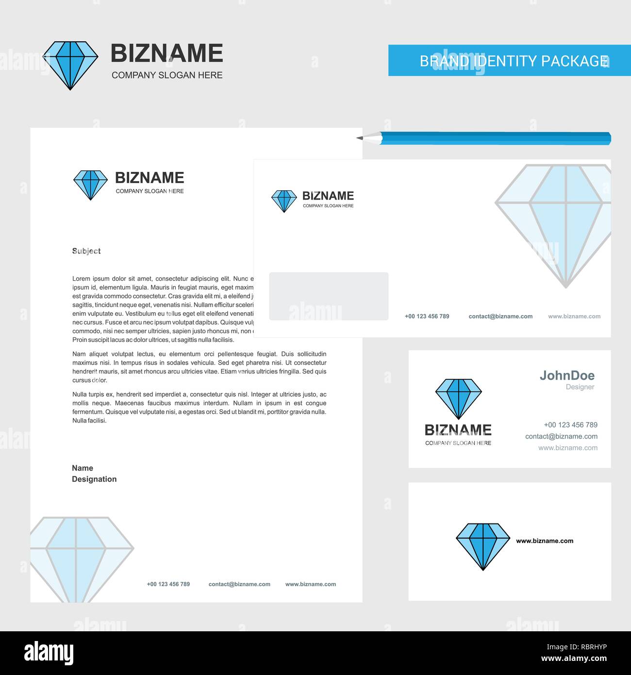 Diamond Business Letterhead, Envelope and visiting Card Design vector ...