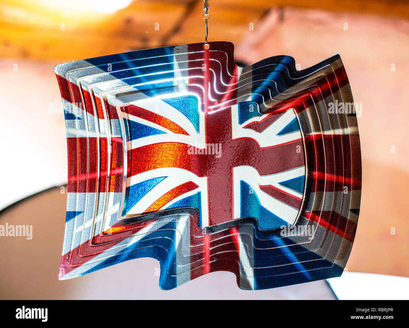 English flag on plate. Shiny metallic plate with the United Kingdom ...