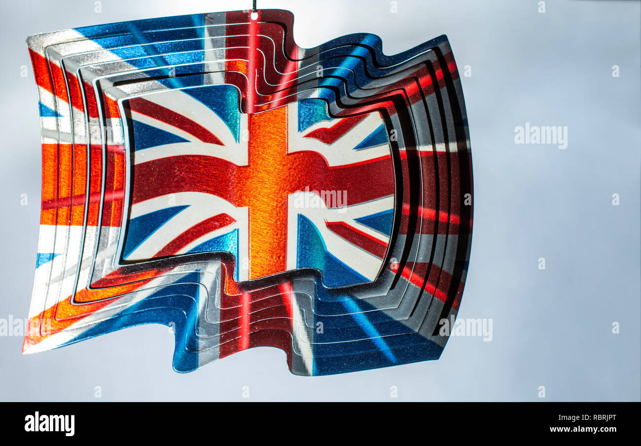 English flag on plate. Shiny metallic plate with the United Kingdom ...