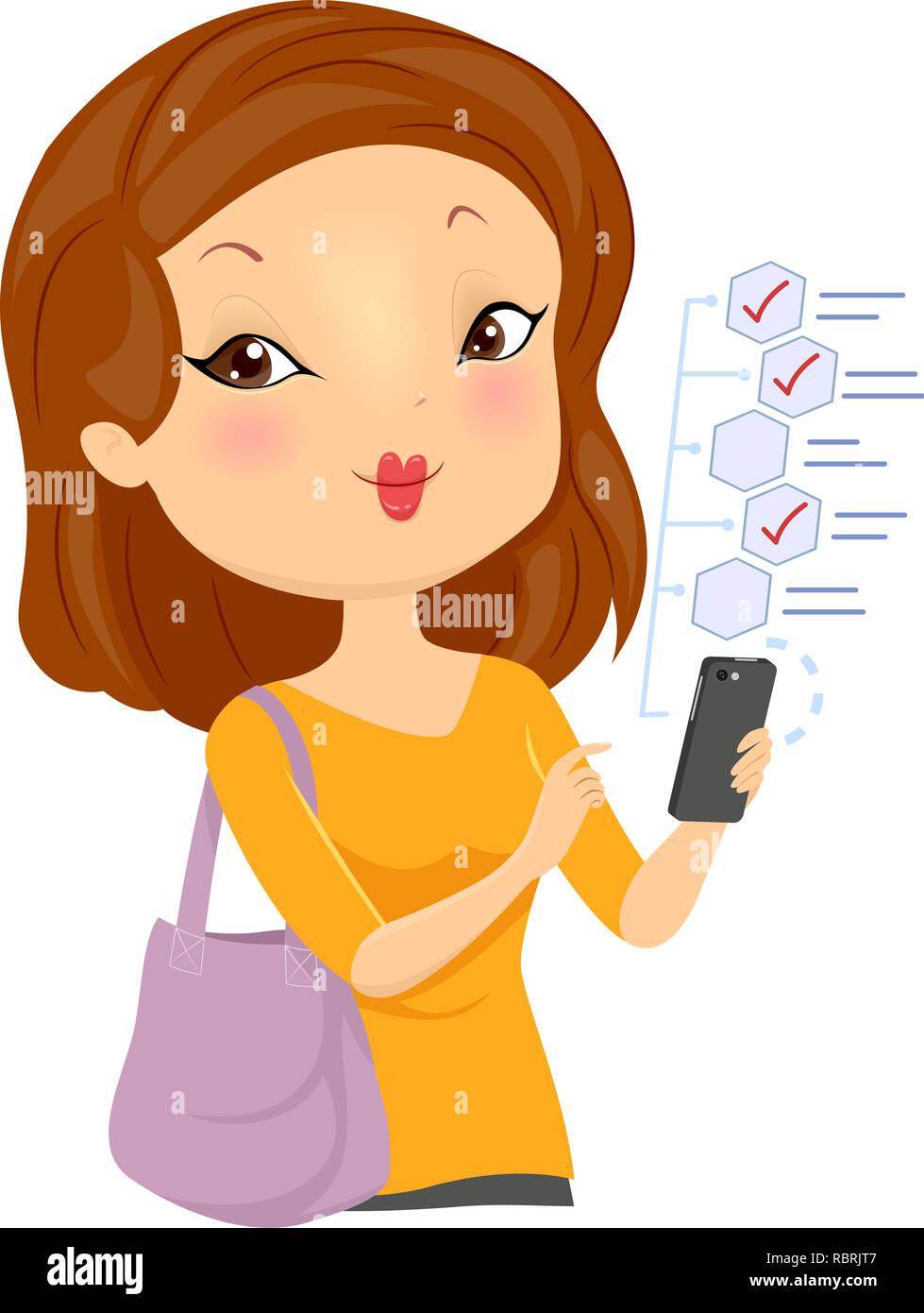 Illustration of a Girl Holding and Checking Off Items from Her List ...