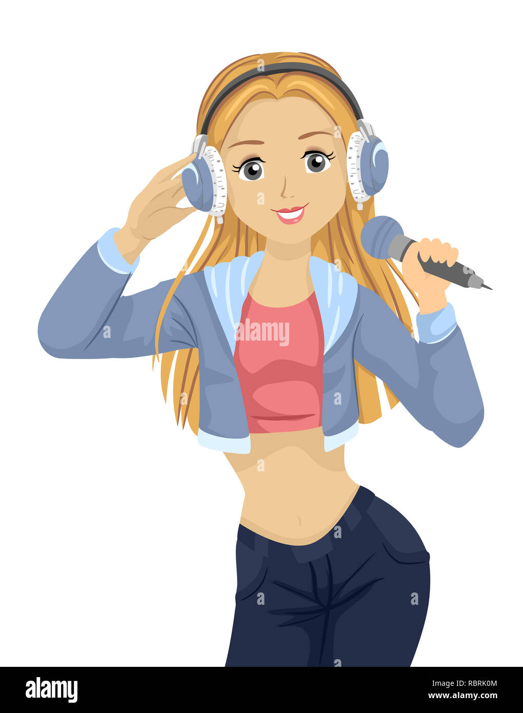 Illustration of a Teenage Girl Wearing Headphones and a Microphone for ...
