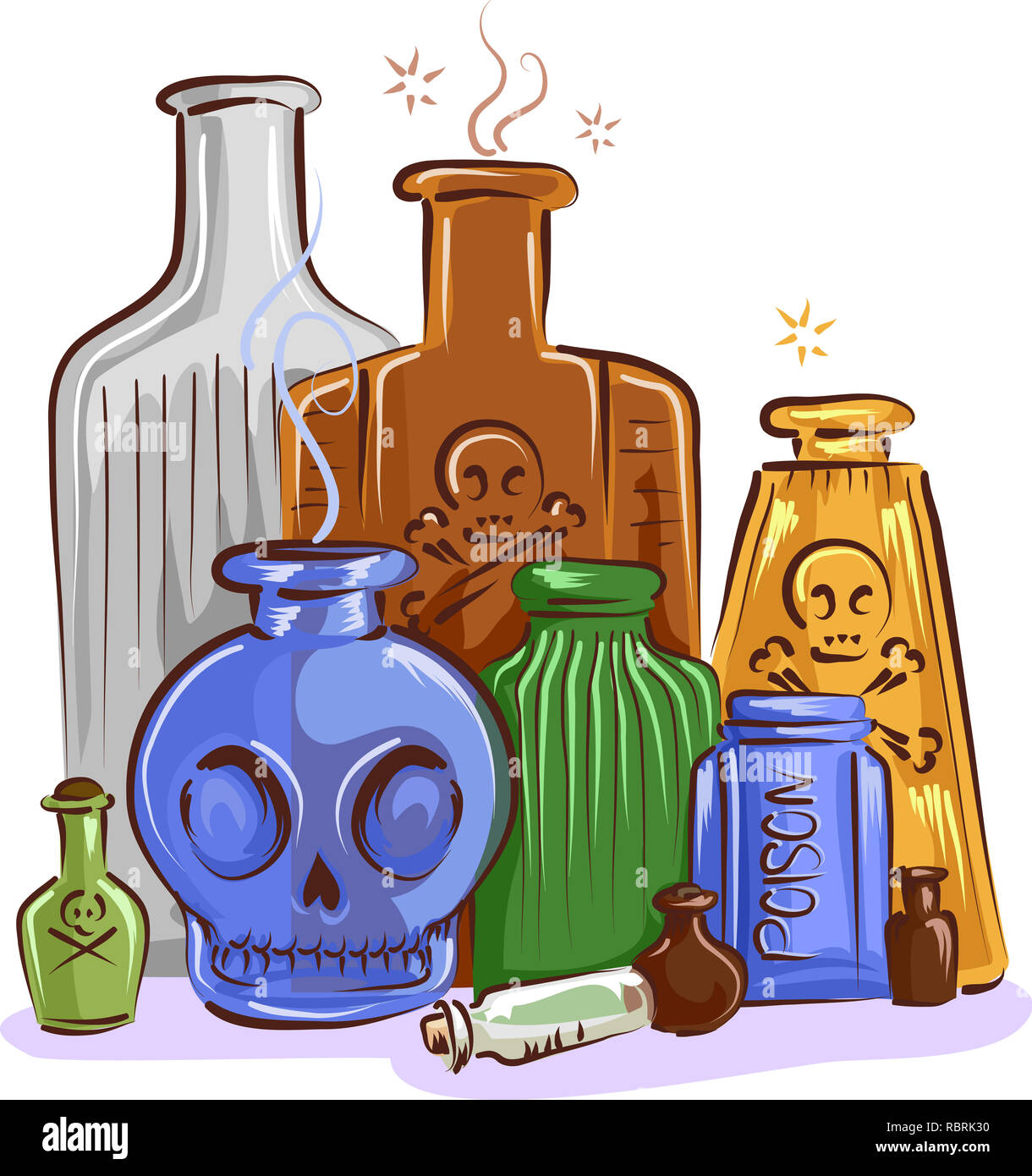 Illustration of Different Poison In Different Antique Bottles Stock ...