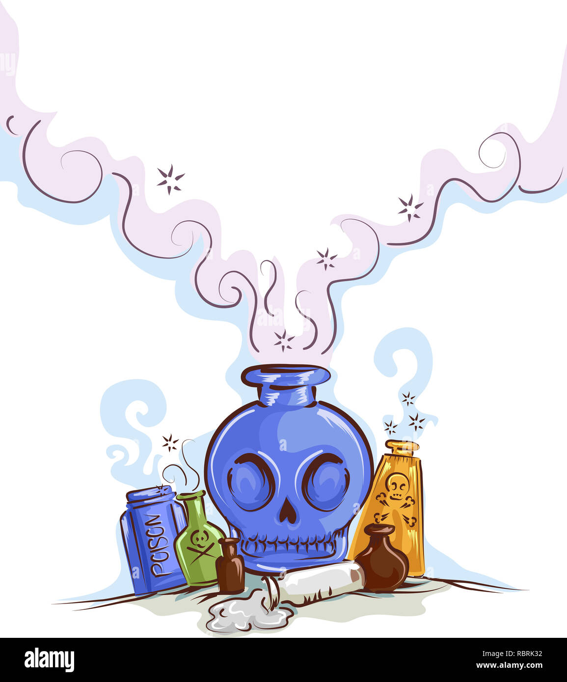 Illustration of Poison in Different Antique Bottles with Smoke Coming ...