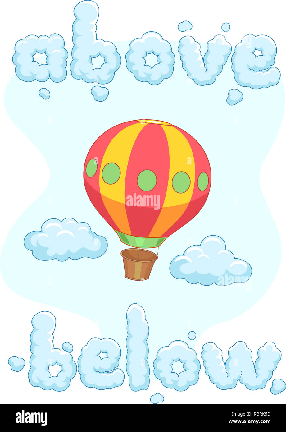 Illustration of a Hot Air Balloon with Above and Below Shaped Clouds as ...