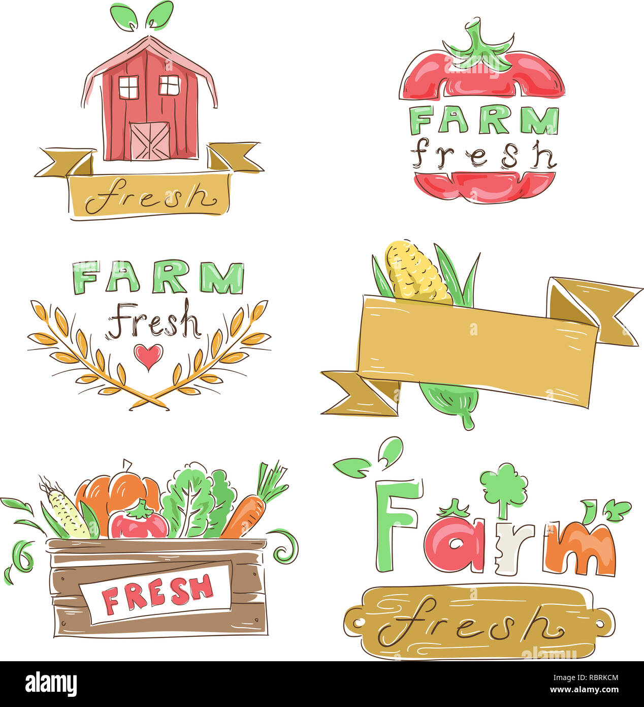 Illustration of Farm Fresh Design Elements from Barn, Vegetables ...