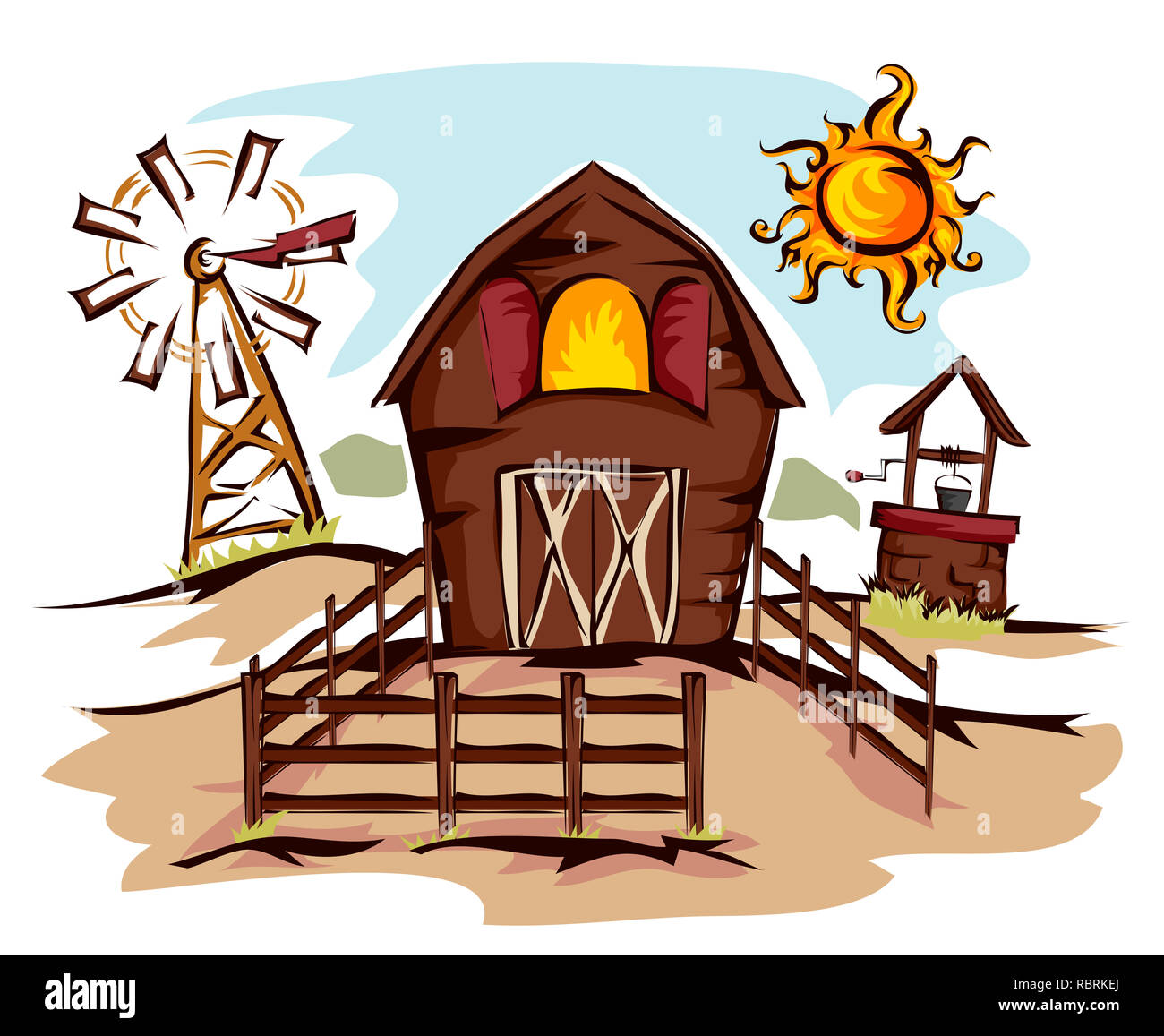 Landscape farm house windmill Cut Out Stock Images & Pictures - Alamy
