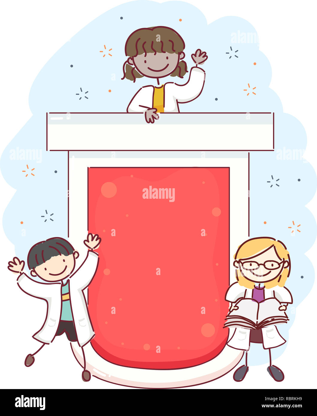 Illustration of Stickman Kids Wearing White Lab Gown with a Test Tube ...