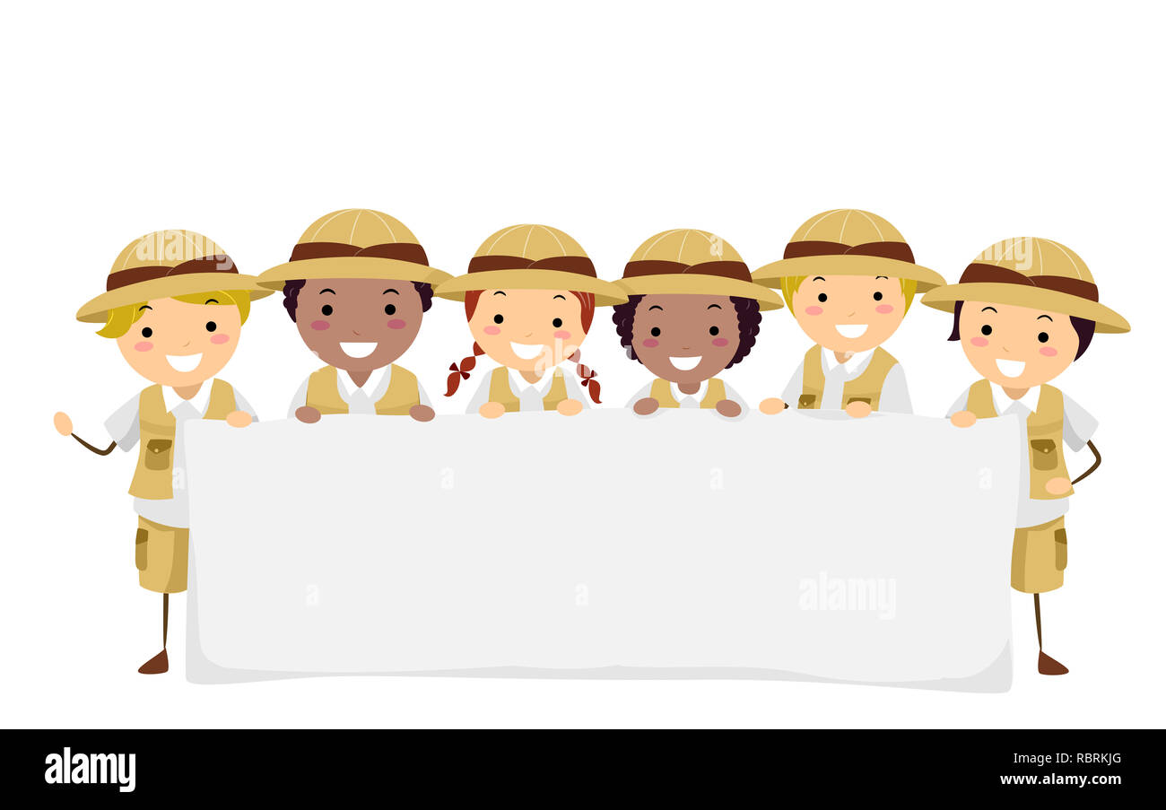 Illustration of Stickman Kids Wearing Safari Clothes Holding a Black ...