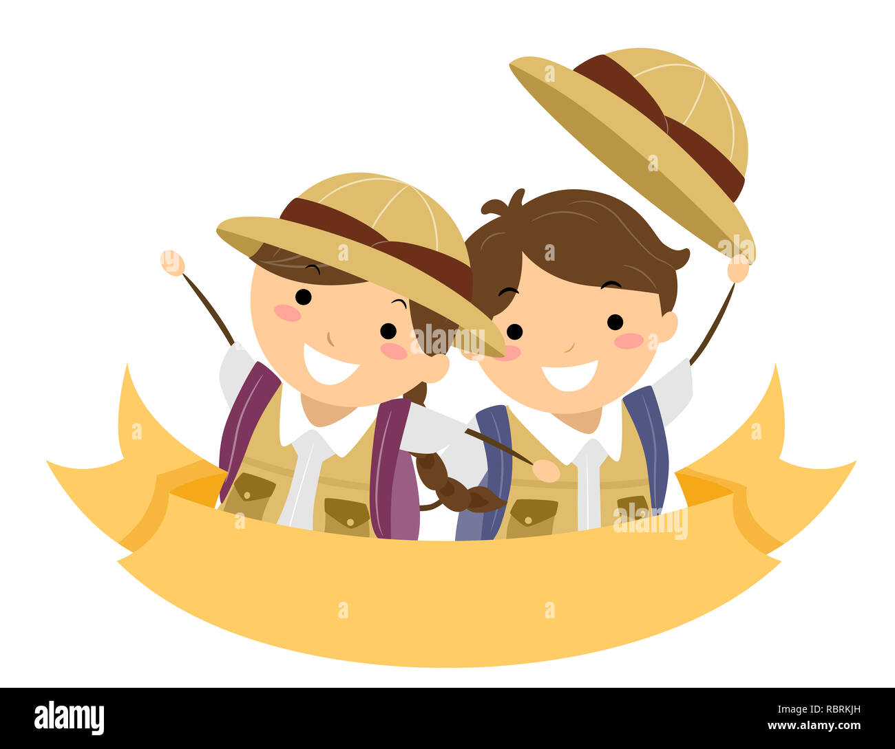 Illustration of a Blank Ribbon and Stickman Kids with Backpacks Wearing ...