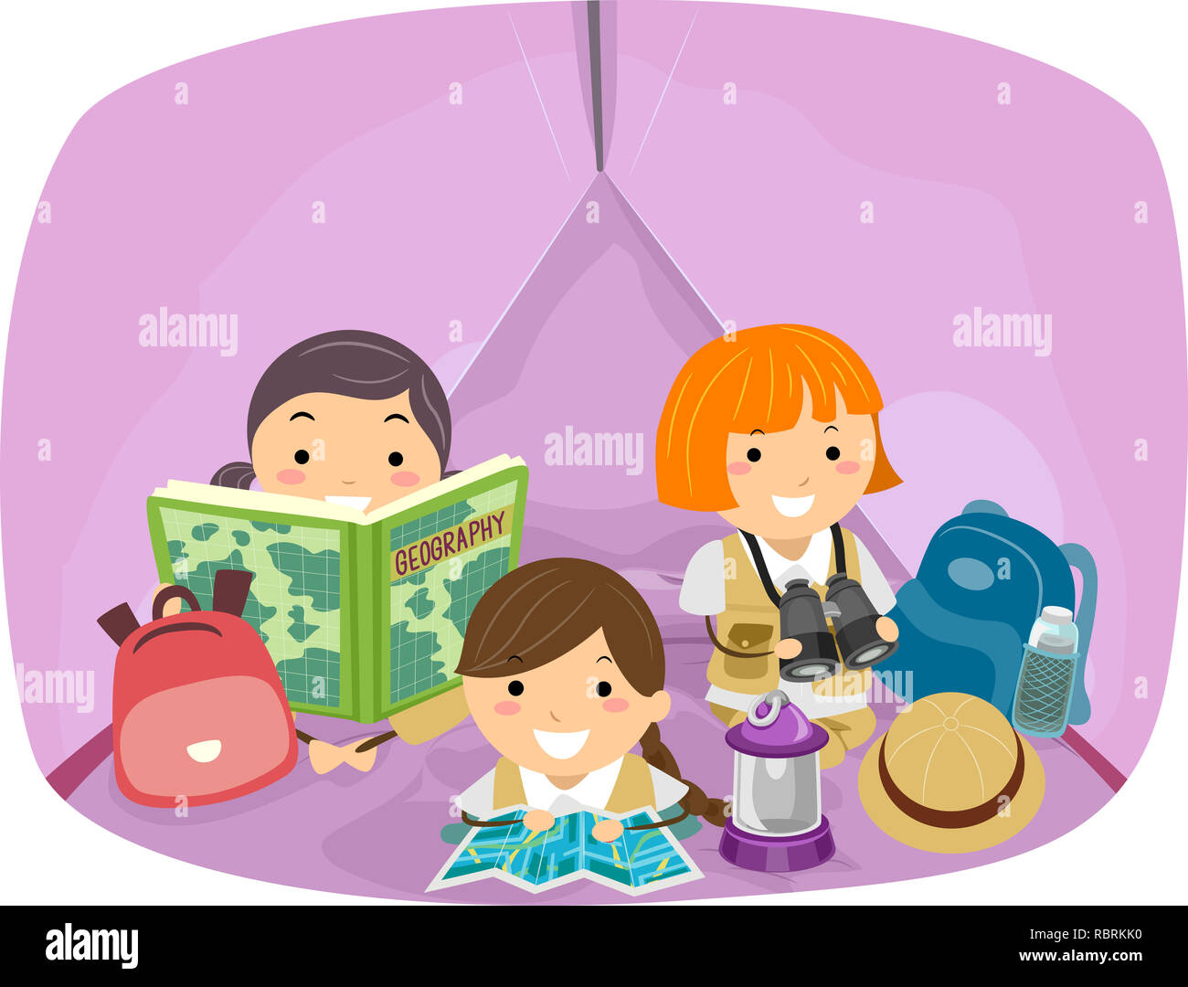 Illustration of Stickman Kids Girls Inside a Tent Camping Stock Photo ...