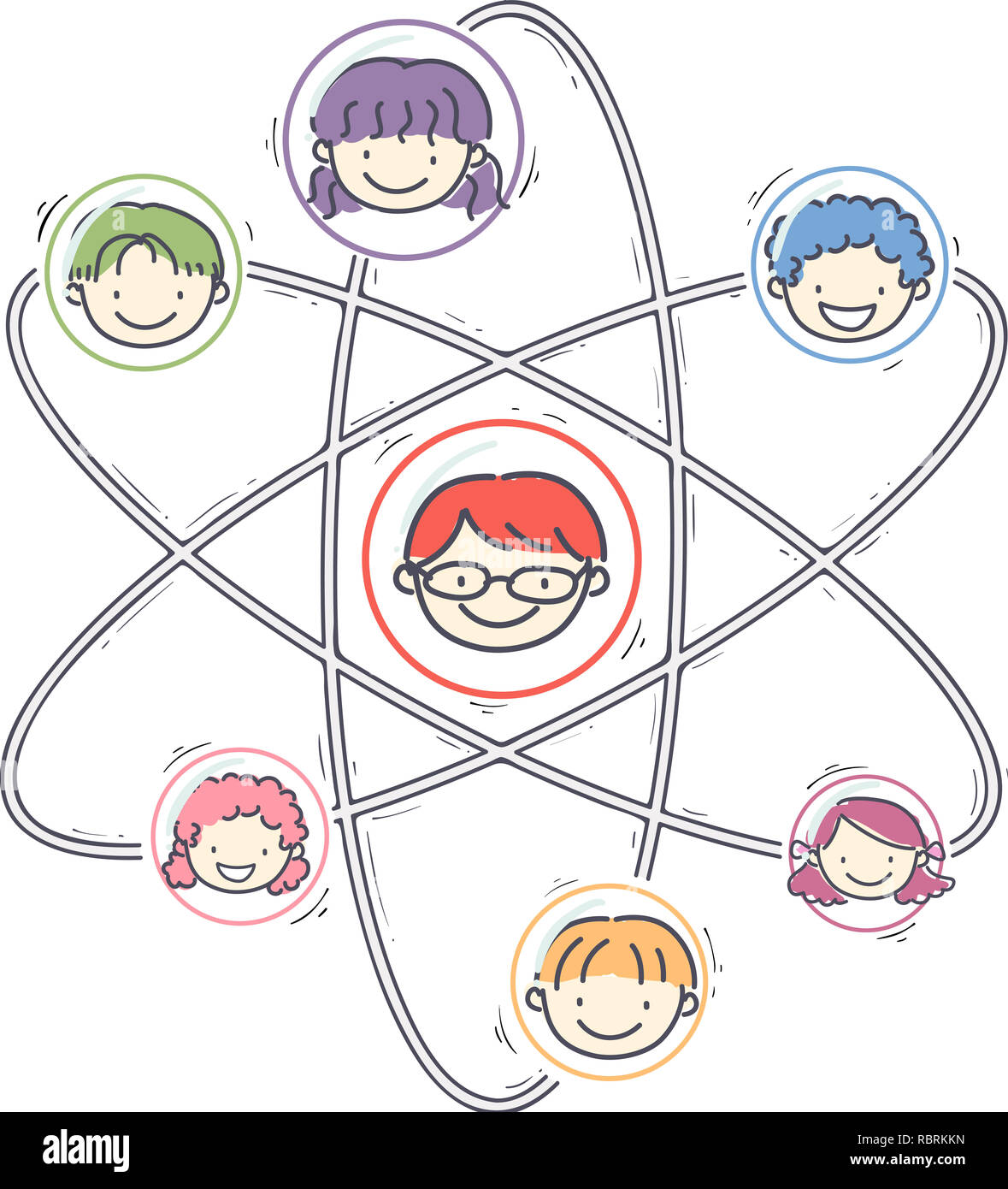 Illustration of Stickman Kids Heads Forming an Atom. Science Lesson ...