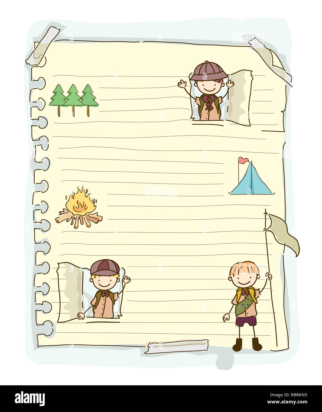 Illustration of Stickman Kids Boy Scouts with Blank Paper with Camping ...