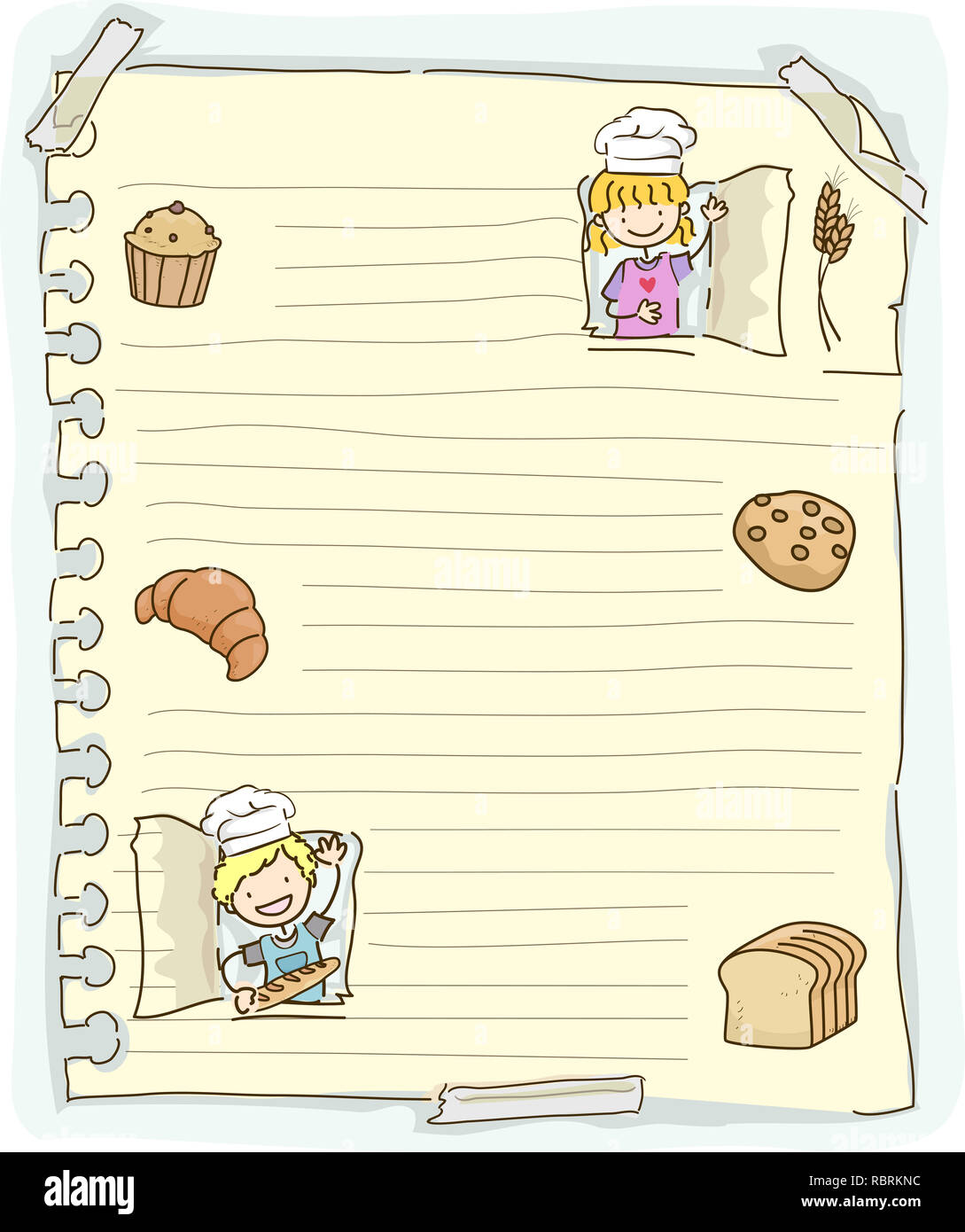 Illustration of Stickman Kids Wearing Baker or Chef Hat on Paper with ...