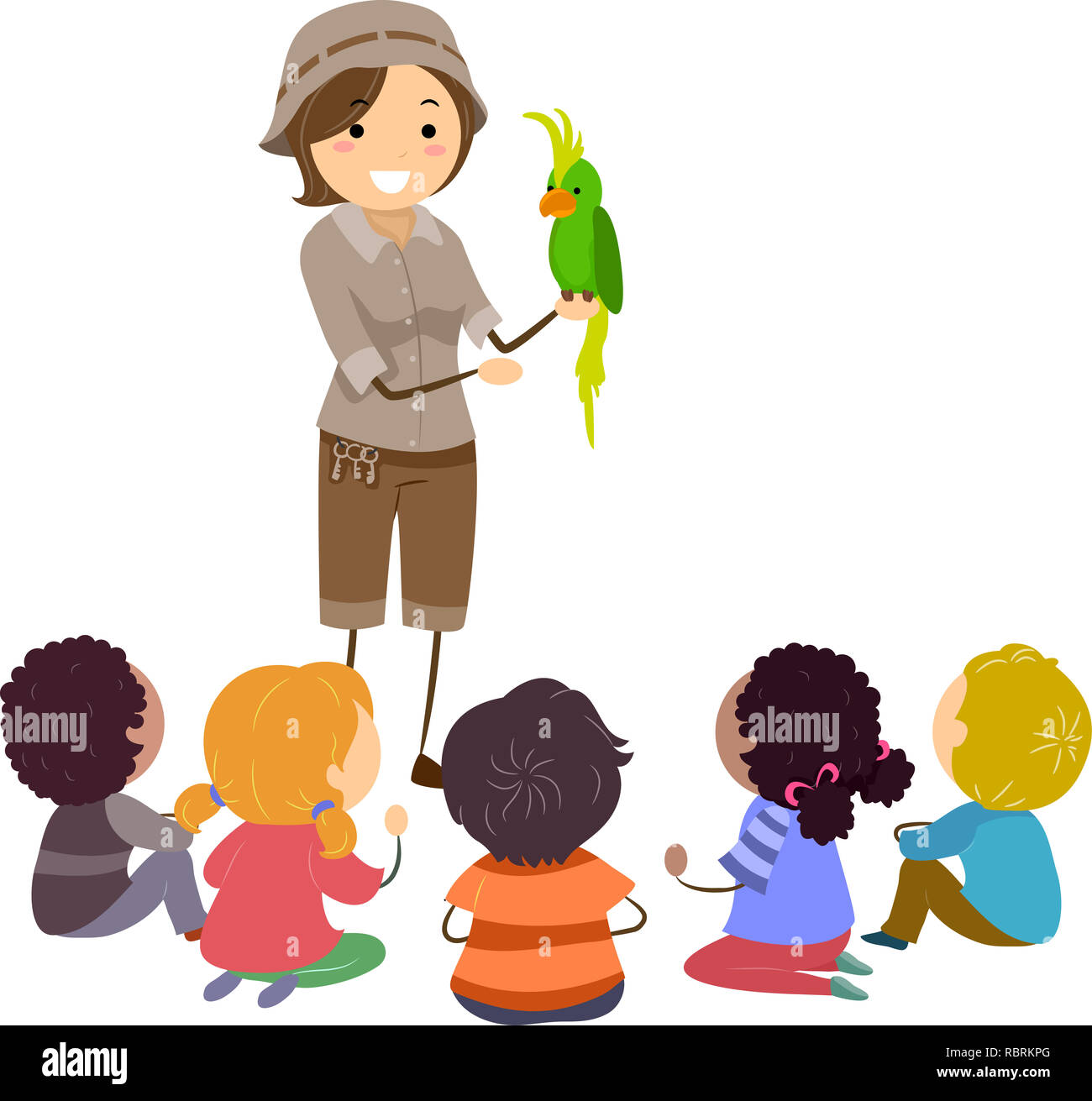 Illustration of Stickman Kids Watching a Zookeeper Demonstration with a ...