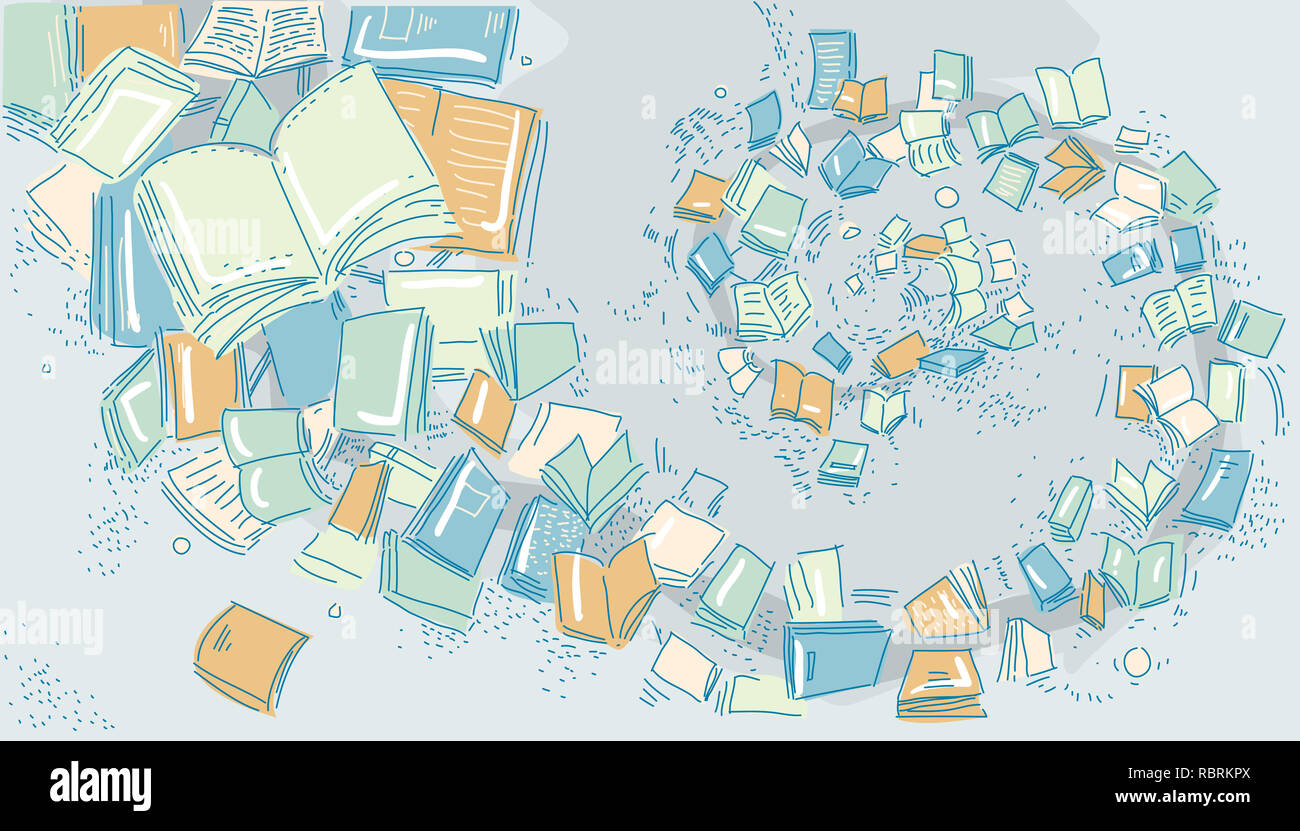 Illustration of Several Open and Closed Books Swirling Out Stock Photo ...